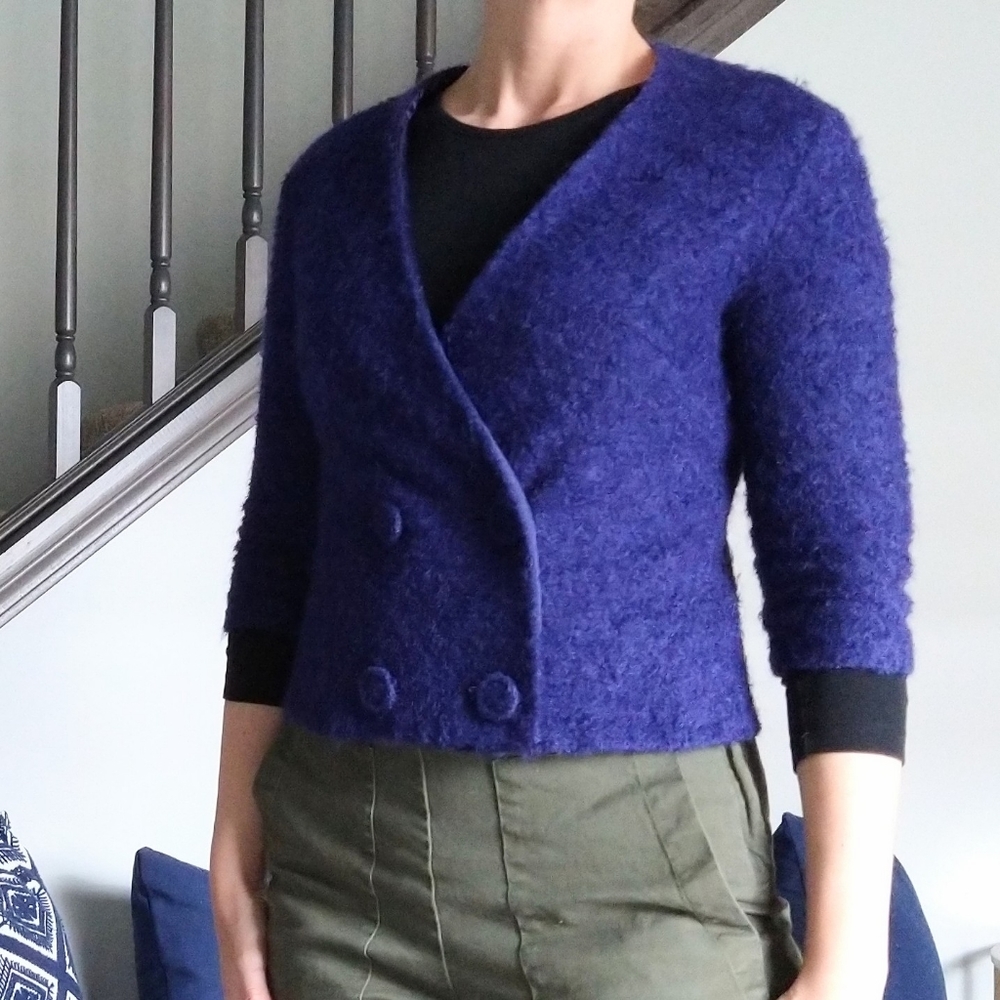 1960's Vintage Mohair Jacket 60's Cobalt Blue Xs S - Gem